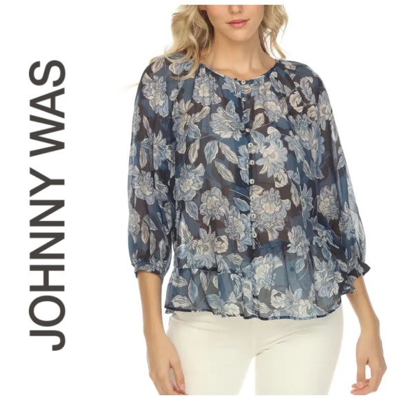 Johnny Was | Tops | Johnny Was Jade Blue Floral Nerissa Printed Tiered ...